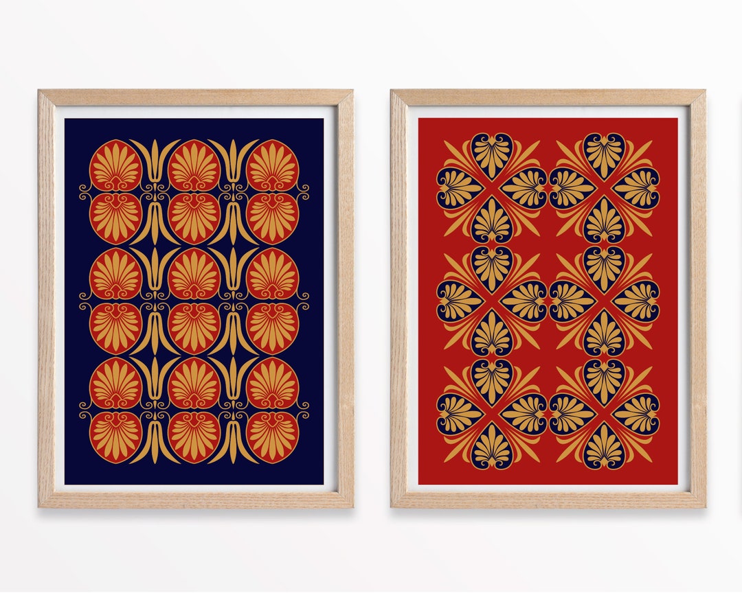 Greek Pattern, Greek Wall Art, Mediterranean Art, Pattern Art, Set of 2 ...