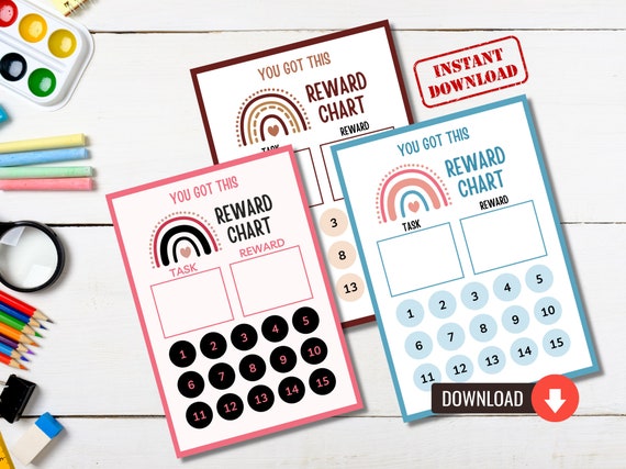 Three Printable Rainbow Reward Charts Reward Sticker Chart - Etsy