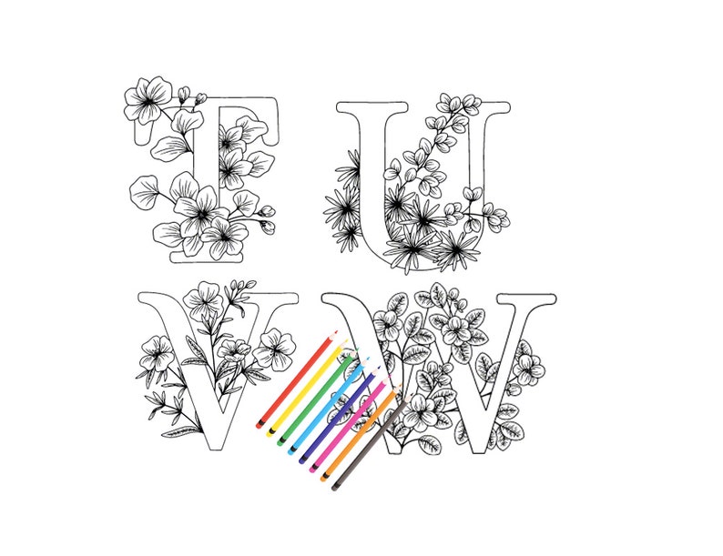 Flower Colouring Page Alphabet Colouring Page 26 Page A to Z - Etsy