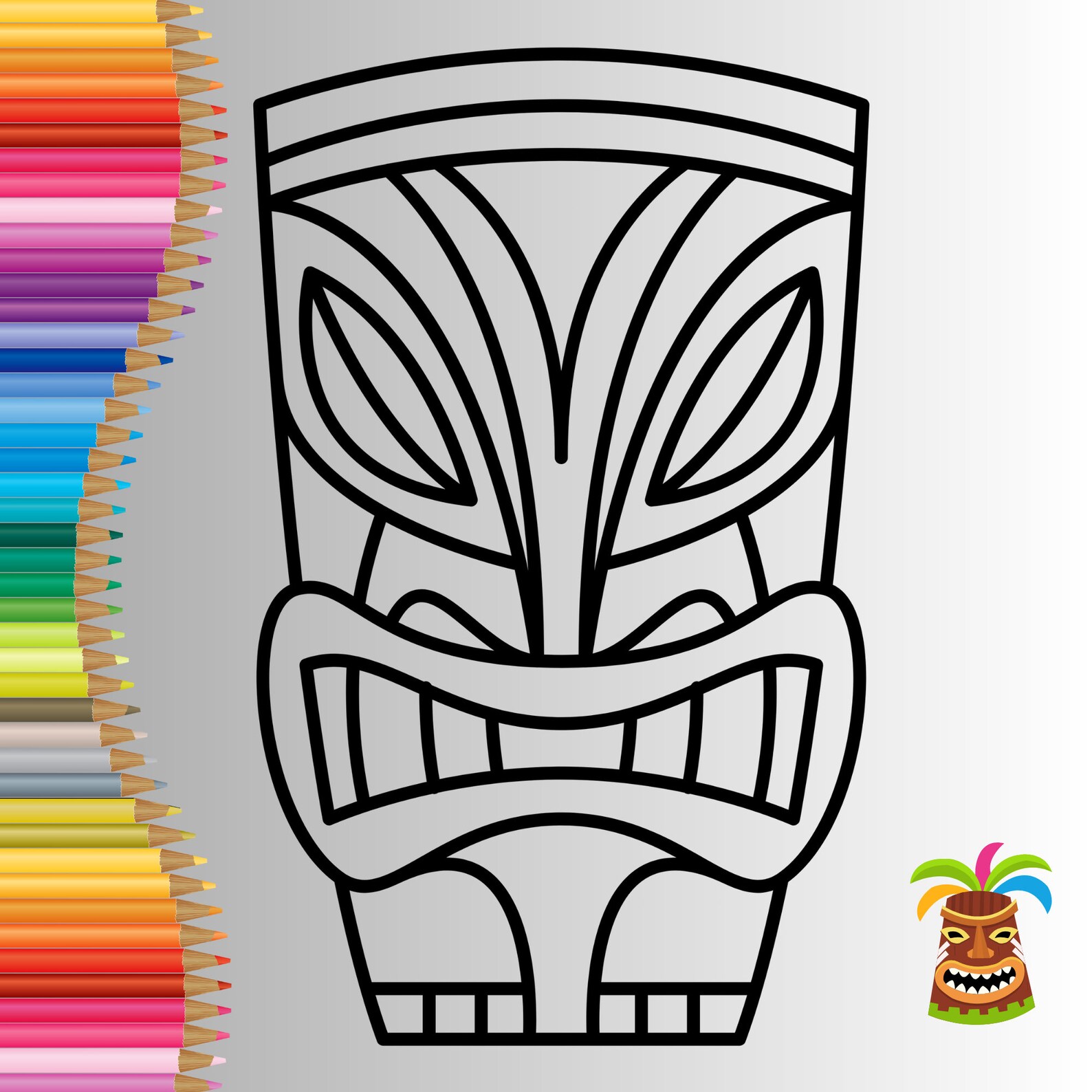 Tiki Mask Colouring Pages: Printable Party Masks (PDF Download, 15 ...
