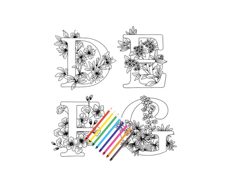 Flower Colouring Page Alphabet Colouring Page 26 Page A to Z - Etsy