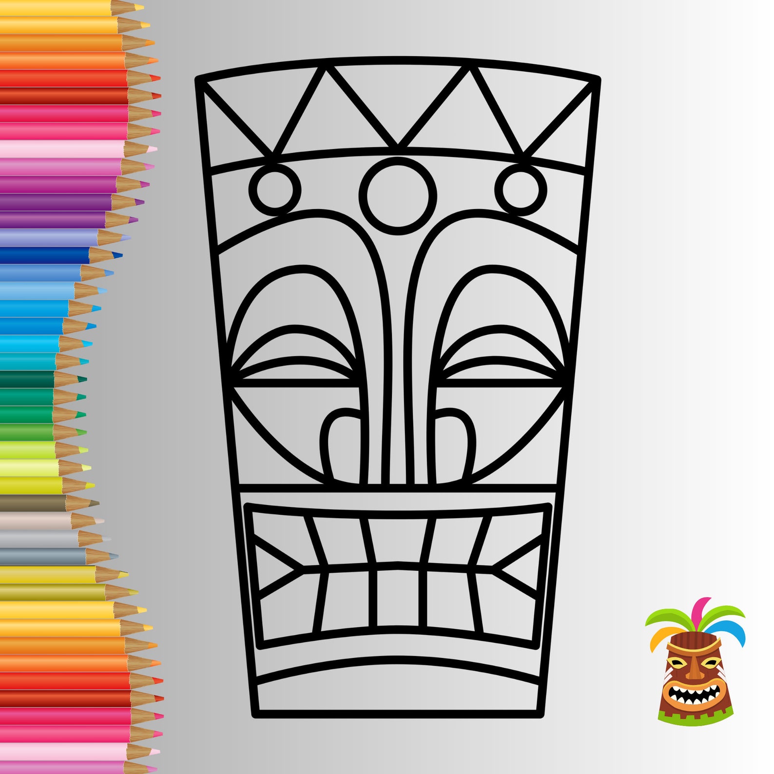 Tiki Mask Colouring Pages: Printable Party Masks (PDF Download, 15 ...