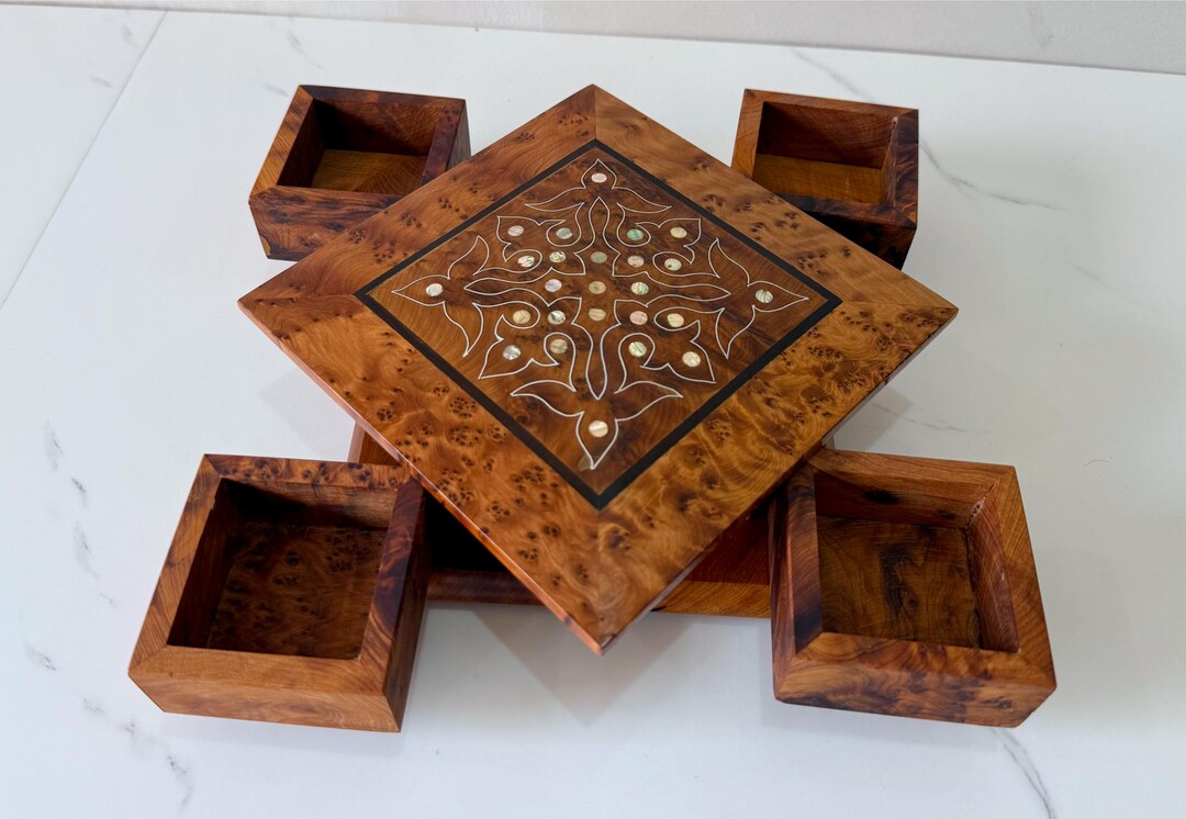 Square Thuya Wooden Puzzle Box 7x7in – Handmade Moroccan Magic Jewelry ...