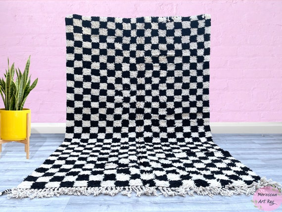CUSTOM Black and White Checkered Area Rug Moroccan - Etsy