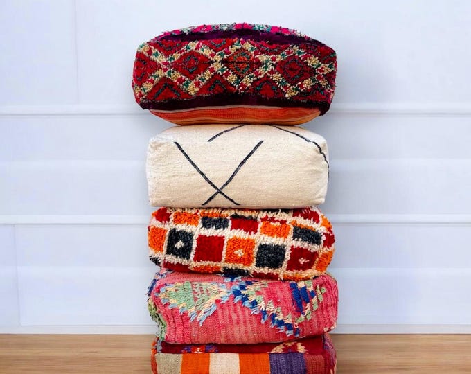 Set of Pouf, Boho Pouf. Moroccan Kilim Pouf, Floor Pouf, Vintage ...