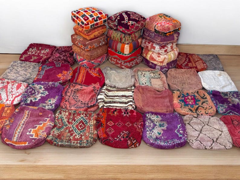 Moroccan Kilim Pouf, Floor Pouf, Vintage Moroccan Ottoman, Beni Ourain ...