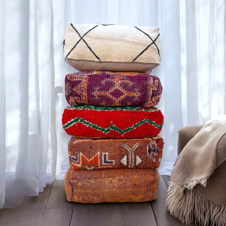 Moroccan Kilim Pouf, Floor Pouf, Vintage Moroccan Ottoman, Beni Ourain ...
