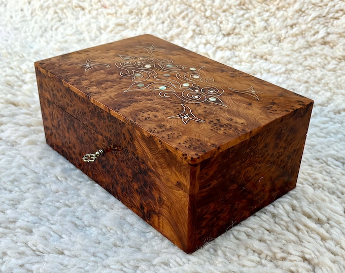 Large HANDMADE Solid Thuya Burl JEWELRY BOX Wood Gift,9x6 in Lockable ...