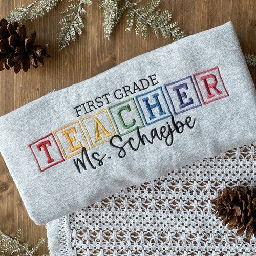 Personalized Teacher Last Name Block Letters EMBROIDERED - Etsy