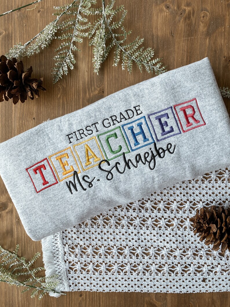 Personalized Teacher Last Name Block Letters EMBROIDERED - Etsy
