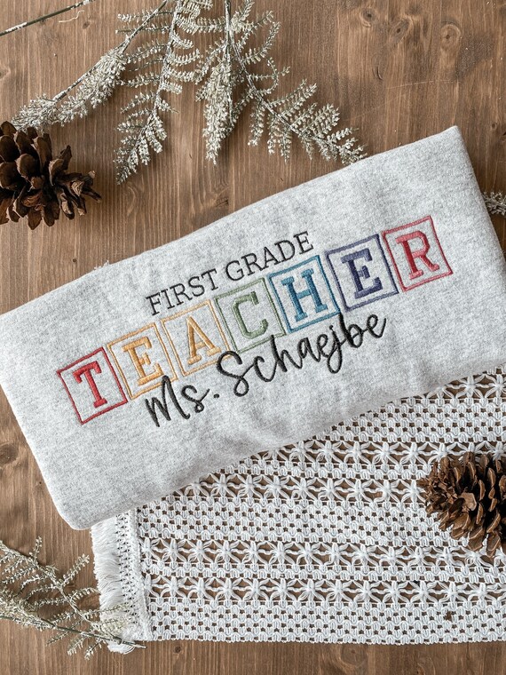 Personalized Teacher Last Name Block Letters EMBROIDERED - Etsy