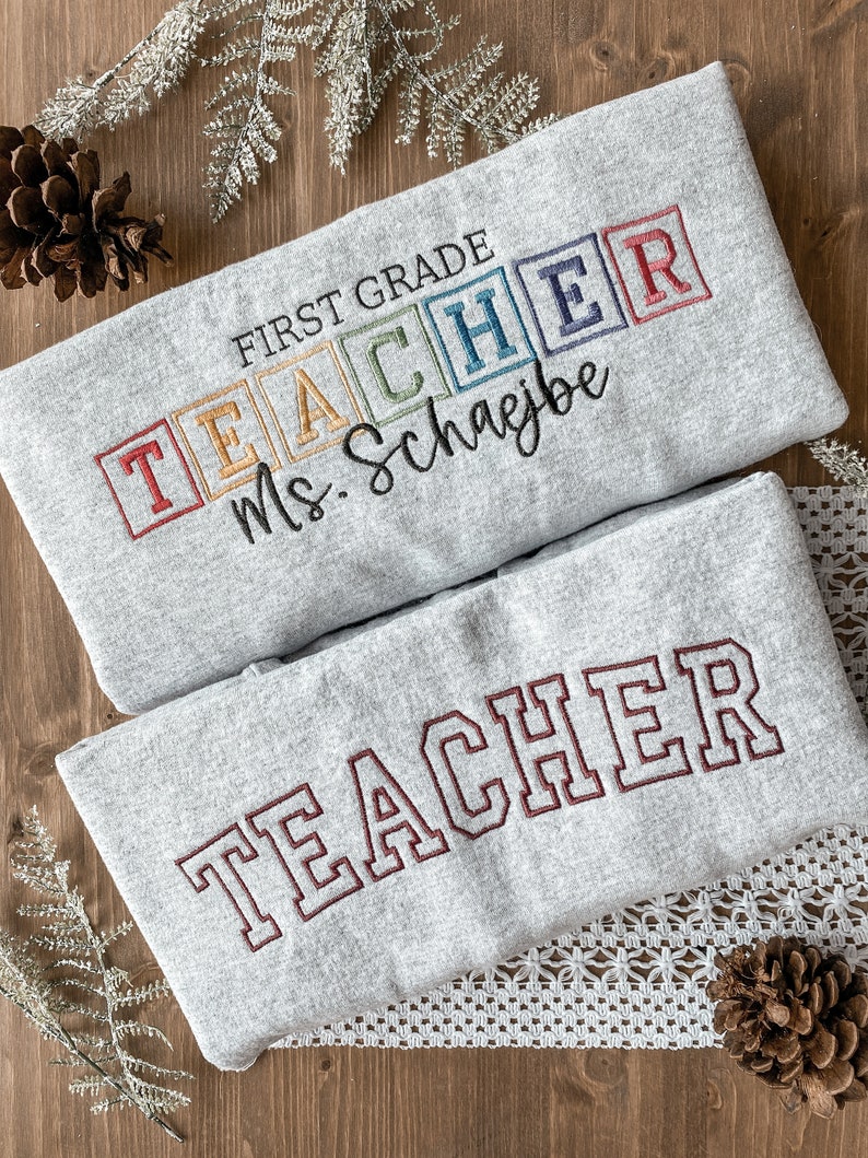Personalized Teacher Last Name Block Letters EMBROIDERED - Etsy