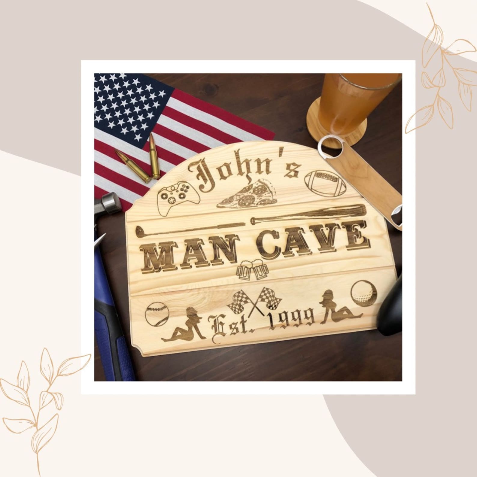 Personalized Man Cave Sign Custom Engraved Wood Sign | Etsy