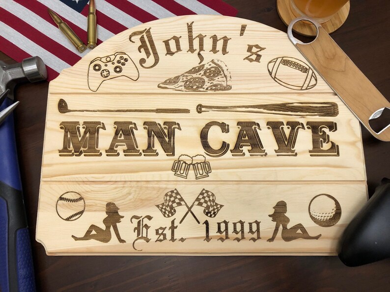 Personalized Man Cave Sign | Custom Engraved | Wood Sign | Home ...