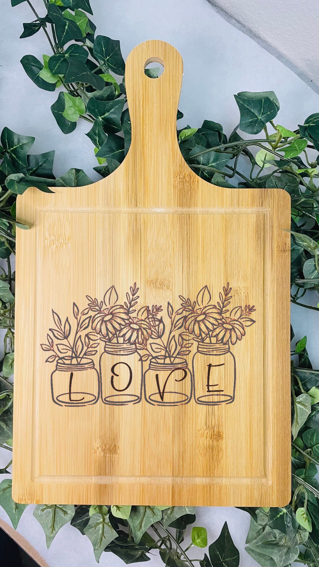 Love Mason Jar Paddle Bamboo Cutting Board | Bamboo Paddle Cutting ...