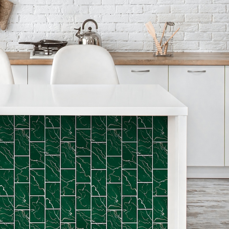 Green Marble Metro Flat Tile Self Adhesive Splashback Mosaics | Etsy