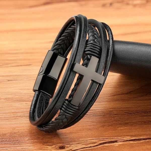 Leather Christian Bracelet Men - Etsy
