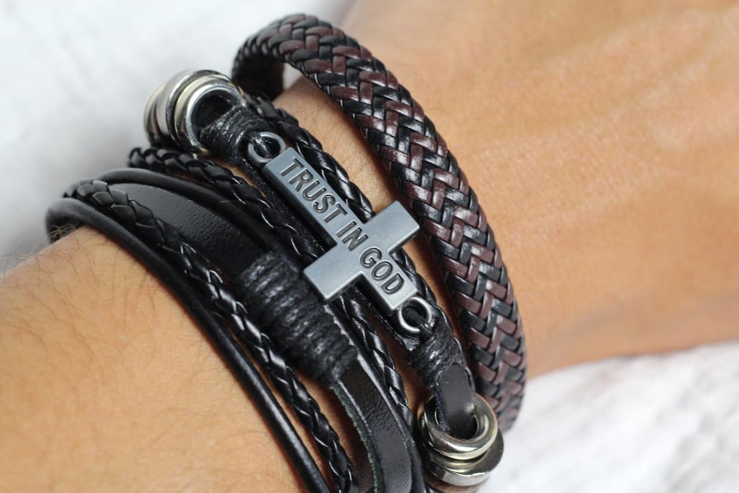 Trust in God Leather Bracelet, Men's Bracelet, Prayer Bracelet, Jesus Bracelet, Men's Christian ...