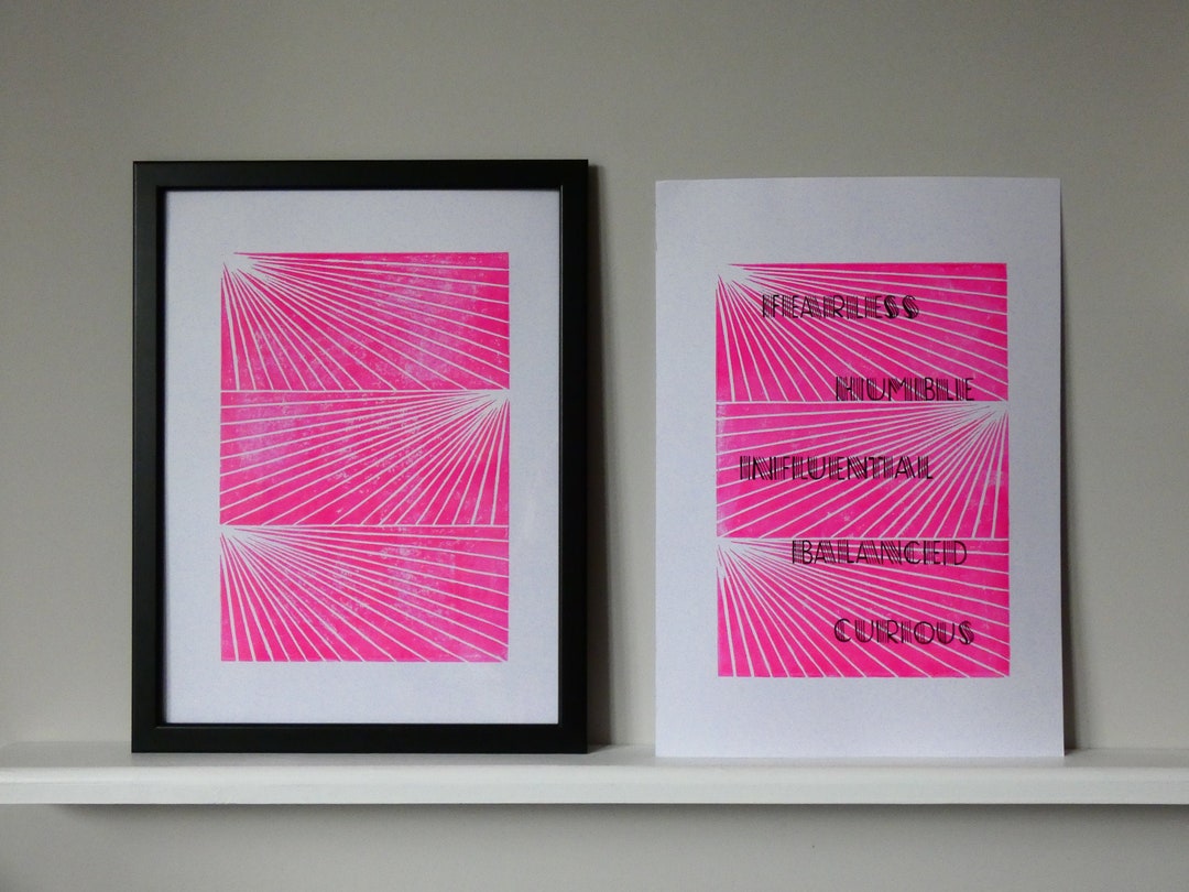 Neon Geometric Lino Print: A3 Handprinted Empowerment Art - Etsy