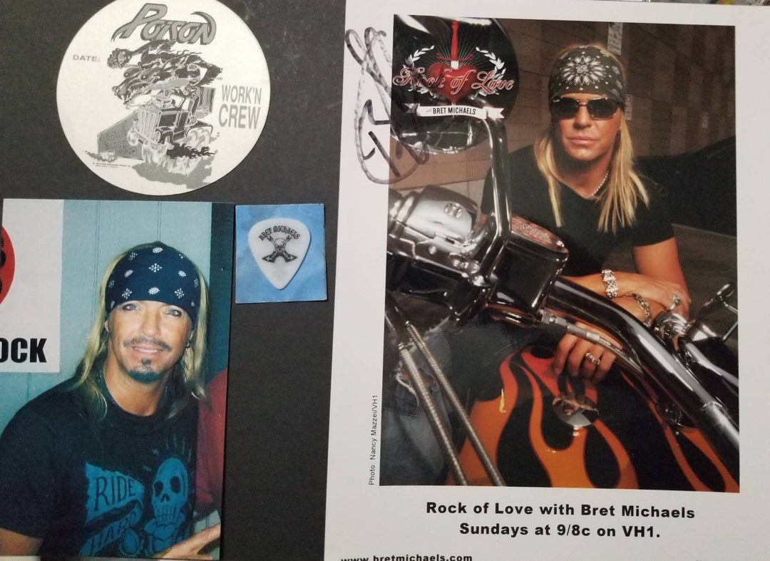 Bret Michaels Poison Signed Autographed 8x11 Photo Guitar Pick VIP Pass ...