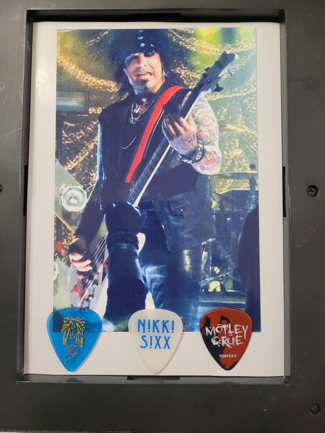 Nikki Sixx AM Motley Crue Lot Genuine 3 Rare Guitar Pick Framed Photo ...