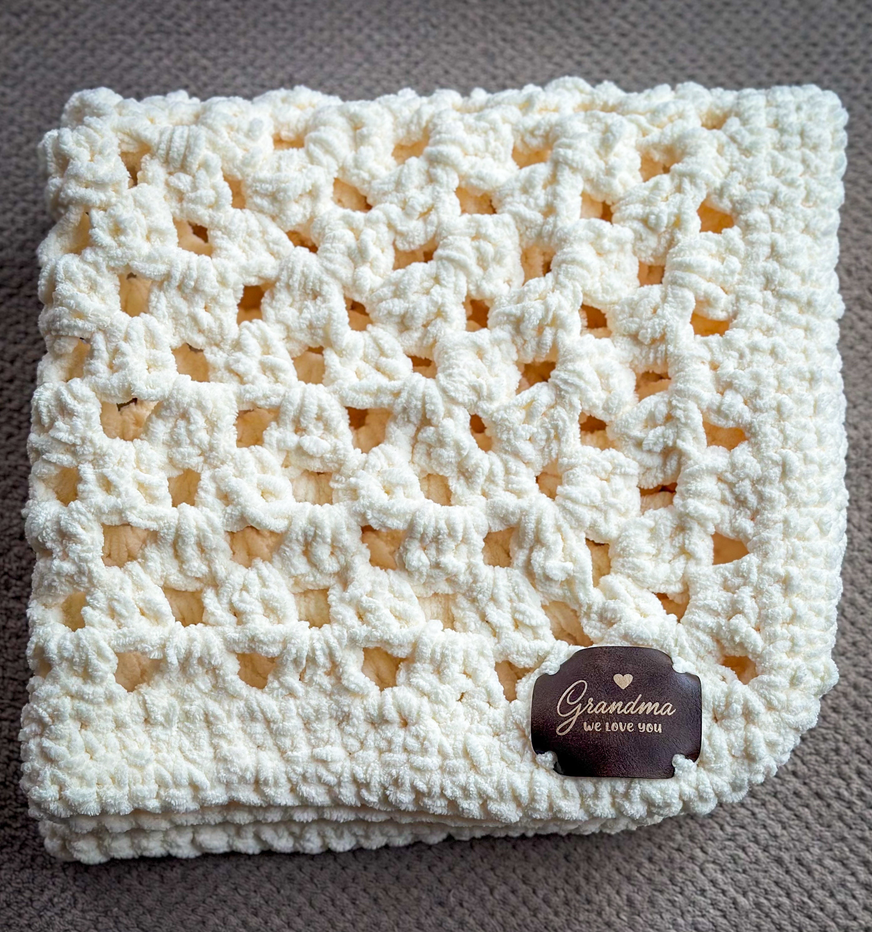 Crochet Lap Blanket, Lapghan, Personalized, Granny Square Leather Patch ...