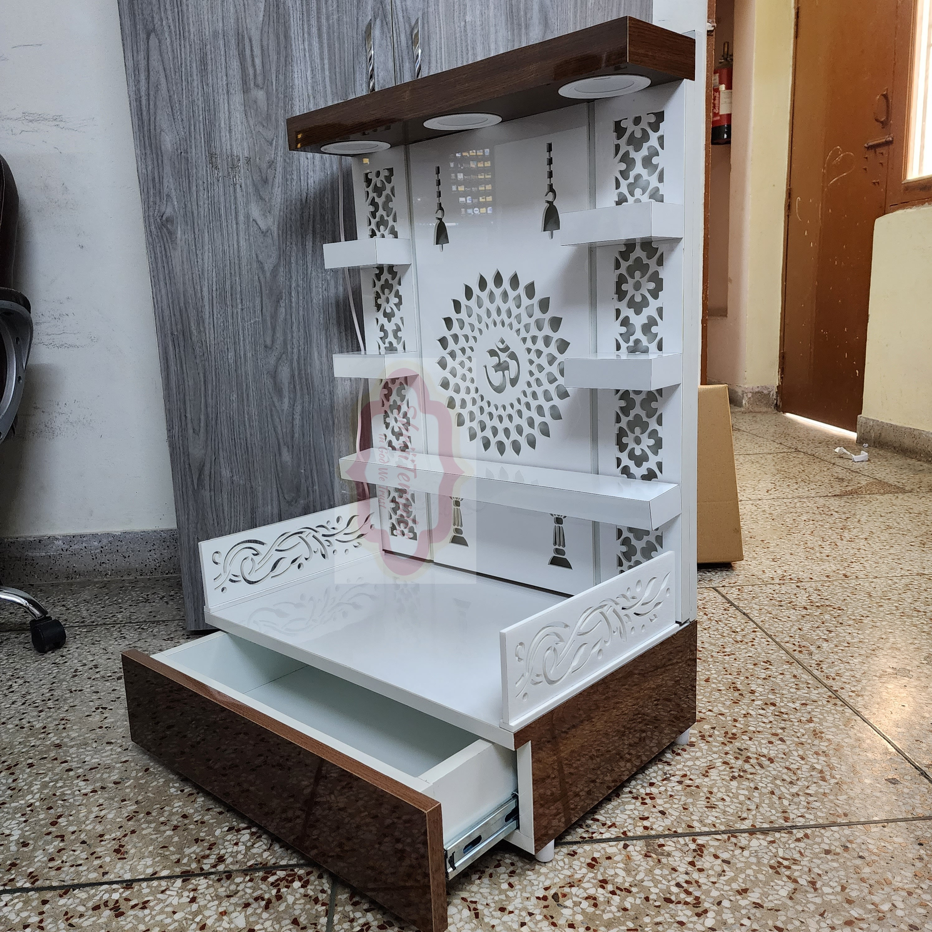 Shriji Temples Wooden Temple With LED Light for Home and Office Puja ...