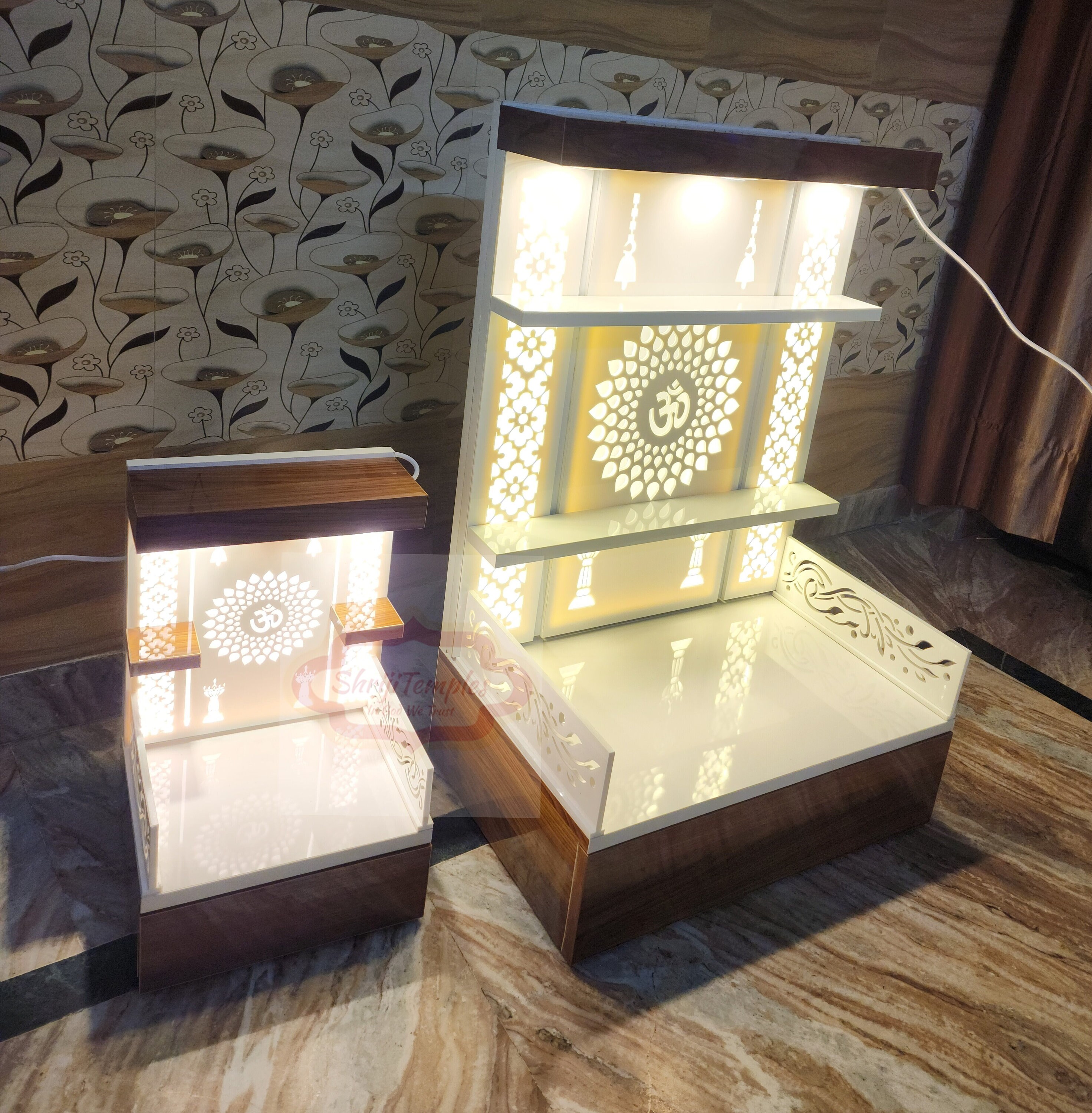 Shriji Temples Customized Wooden Temple With LED Light for Home and ...