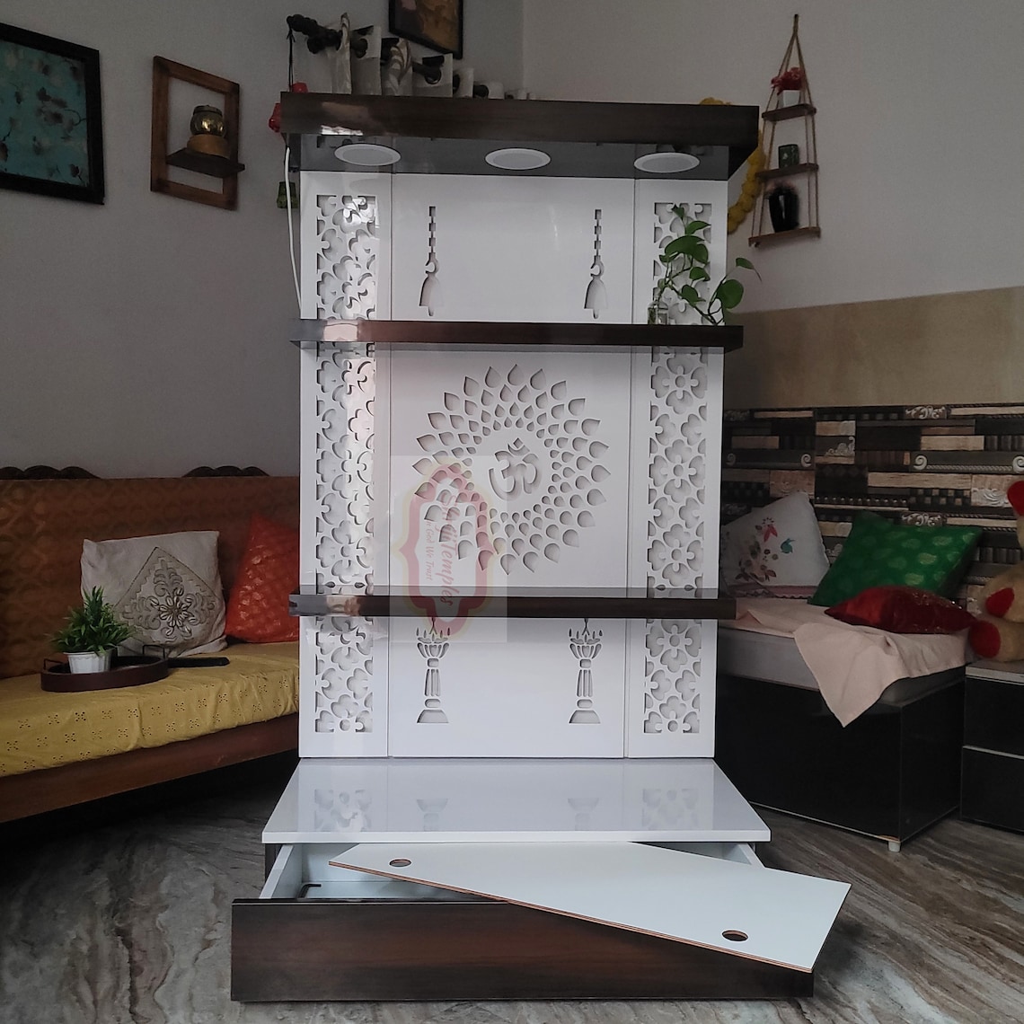 Shriji Temples Wooden Temple With LED Light for Home and Office Puja ...