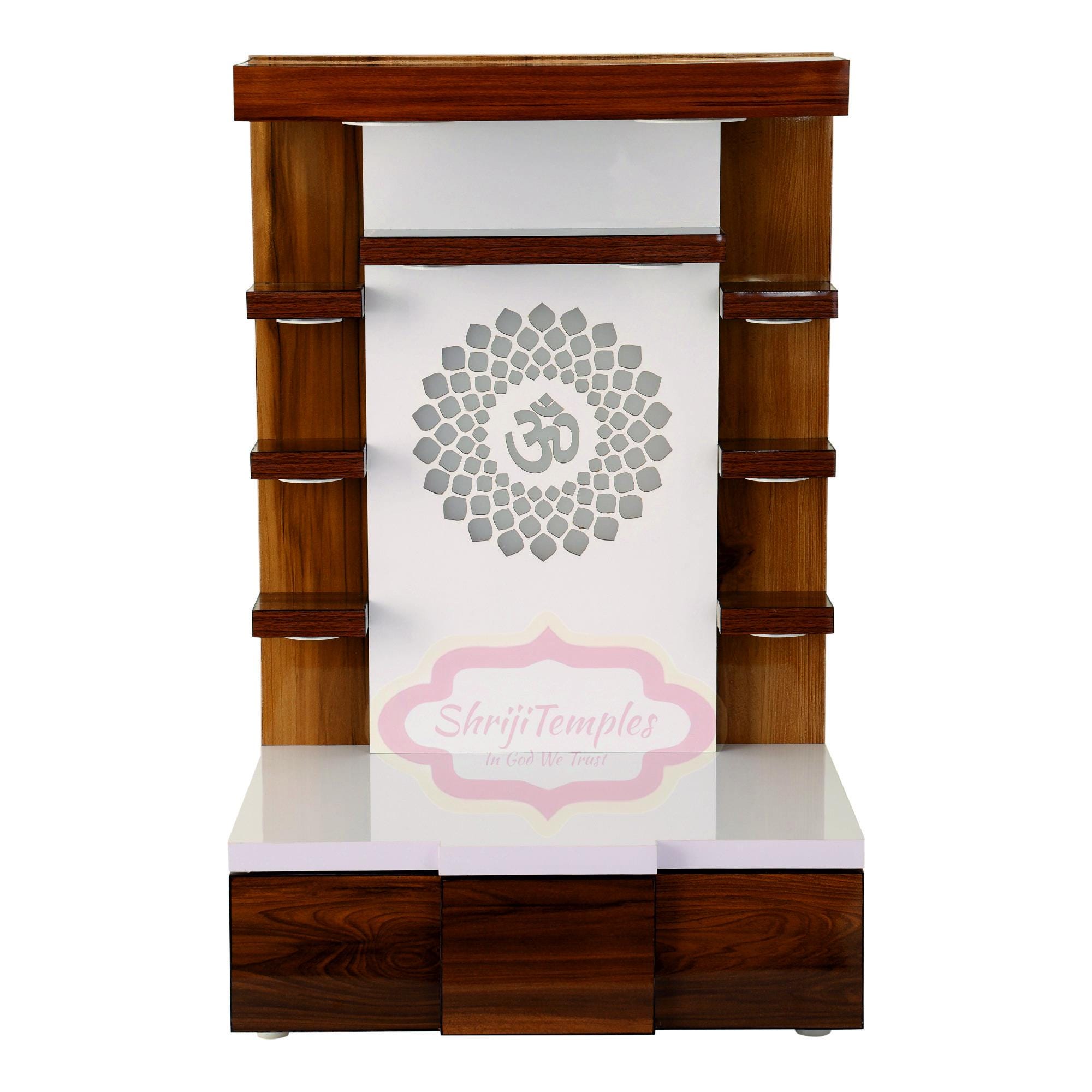 Shrijitemples Wooden Temple With LED Light for Home and Office Puja ...