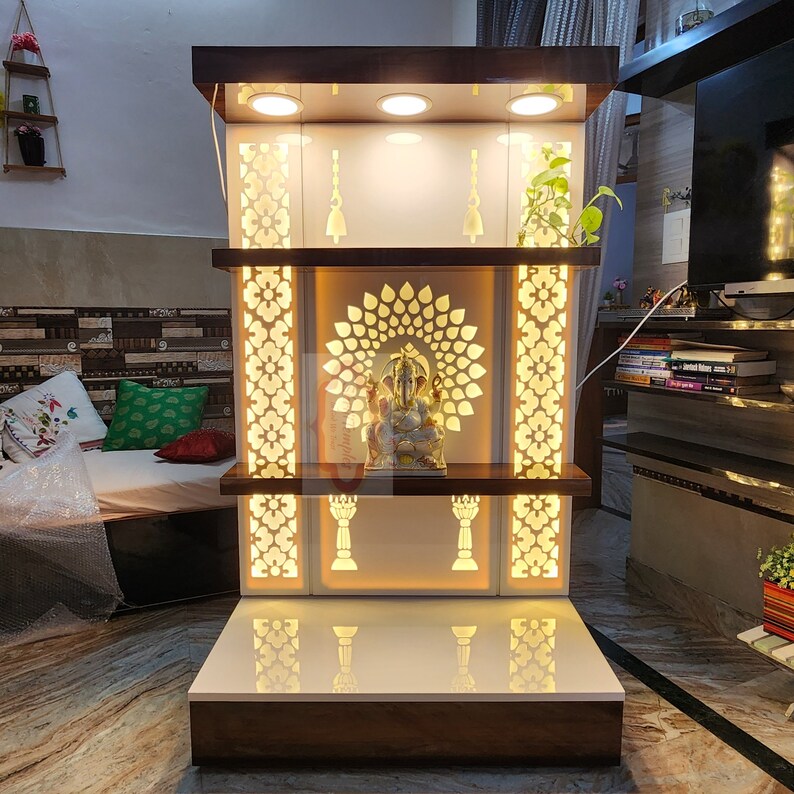 Shriji Temples Wooden Temple With LED Light for Home and Office Puja ...