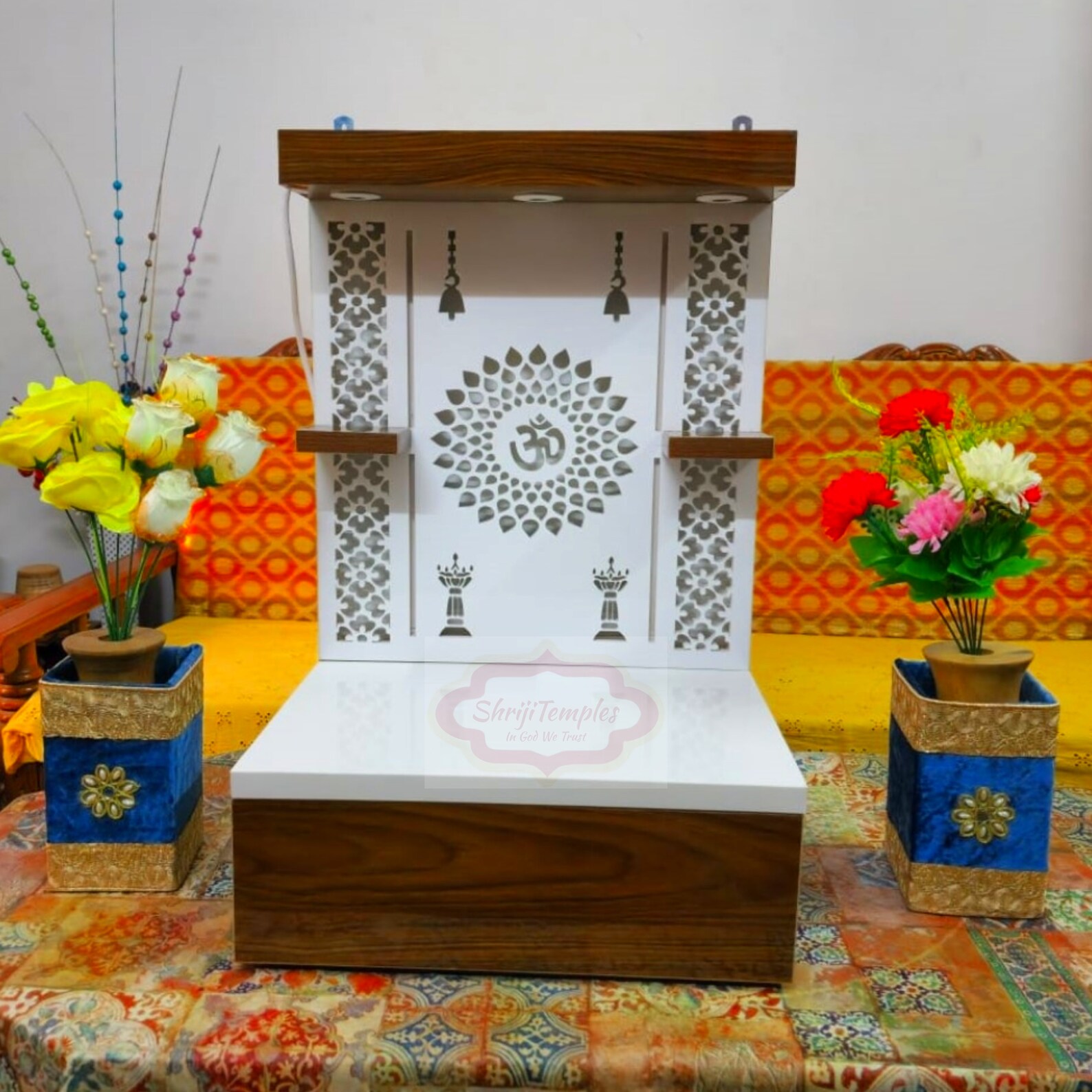 Shriji Temples Customized Wooden Temple With LED Light for Home and ...