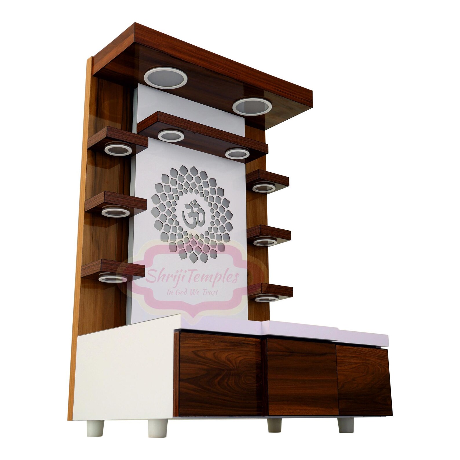Shrijitemples Wooden Temple With LED Light for Home and Office Puja ...
