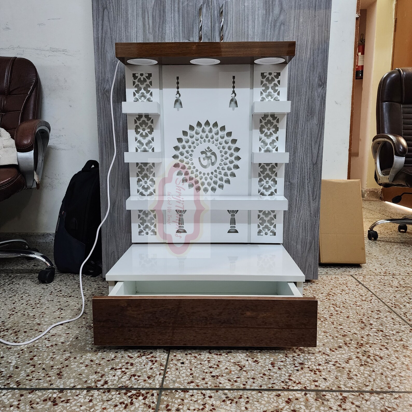Shriji Temples Wooden Temple With LED Light for Home and Office Puja ...