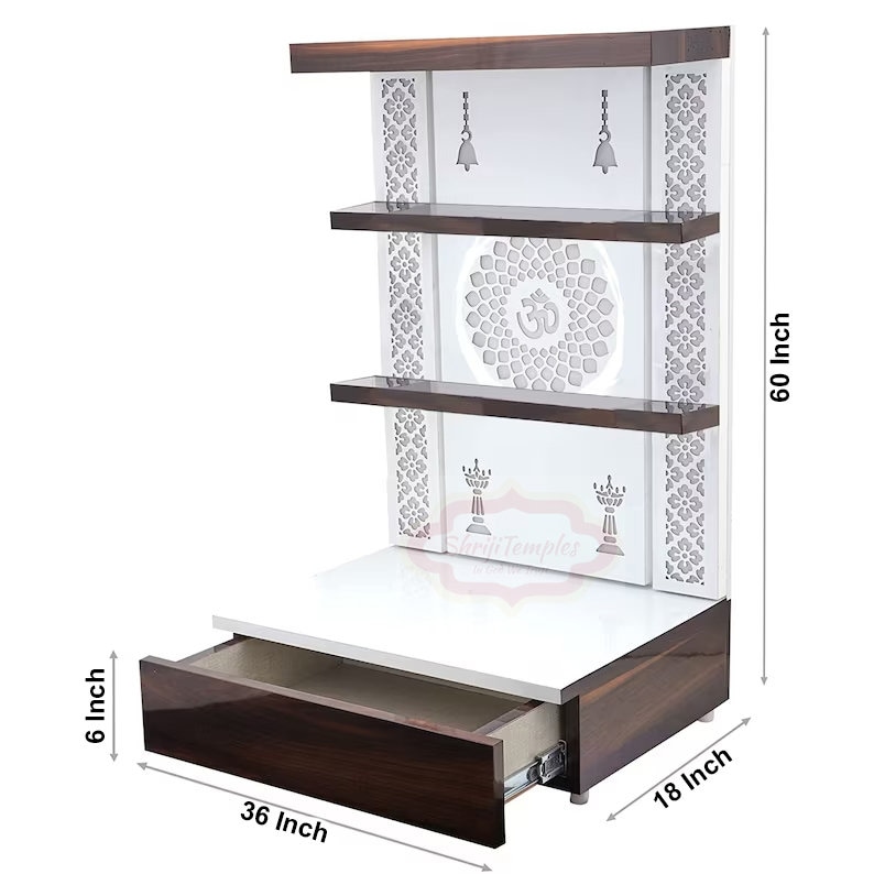 Shriji Temples, Wooden Temple With LED Light for Home and Office Puja ...