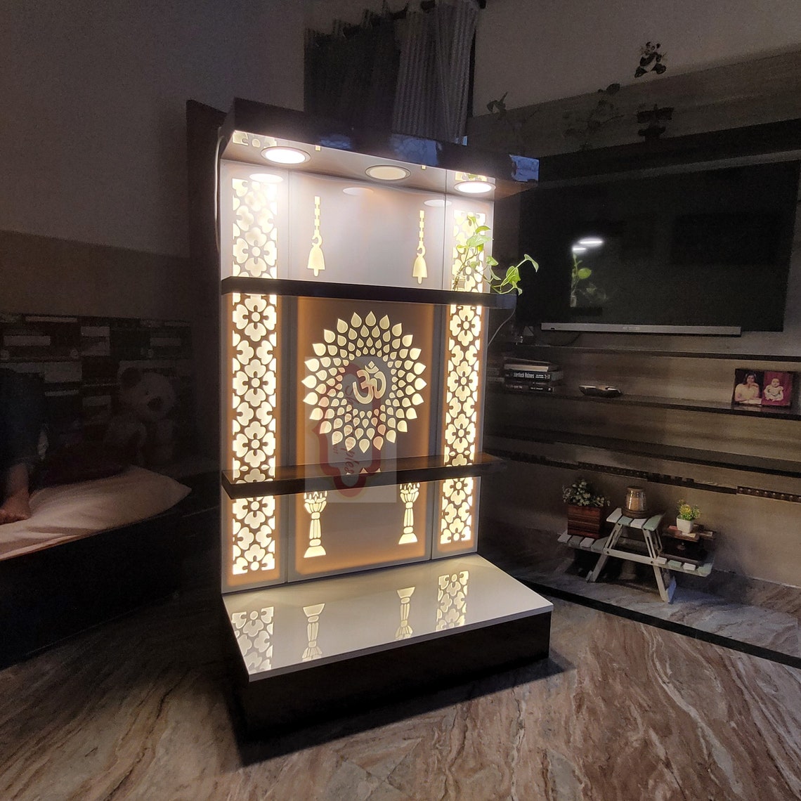 Shriji Temples Wooden Temple With LED Light for Home and Office Puja ...