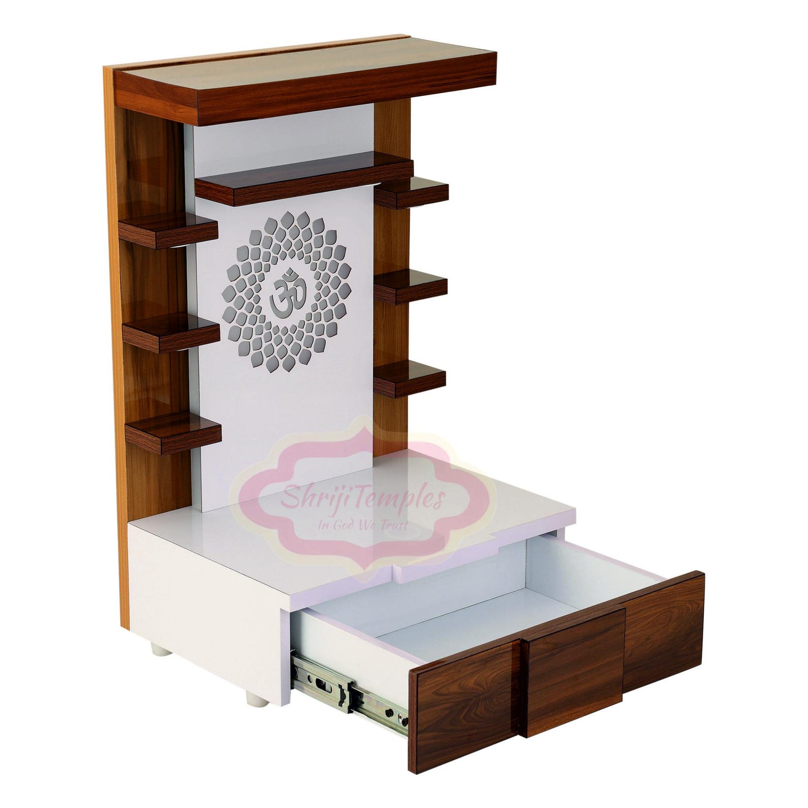 Shrijitemples Wooden Temple With LED Light for Home and Office Puja ...