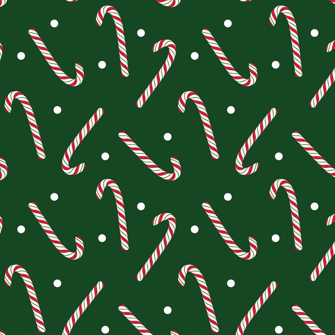 Candy Cane Fabric, Jolly Candy Canes on Green Country Christmas by ...