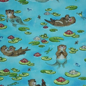 Otter Fabric, Otters and Lily Pads on Teal by Sharon Kuplack for Henry ...