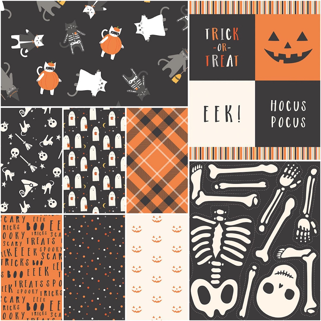 Halloween Fabric Bundle, Hey Bootiful 1 Yard Charcoal Bundle Includes 2 ...