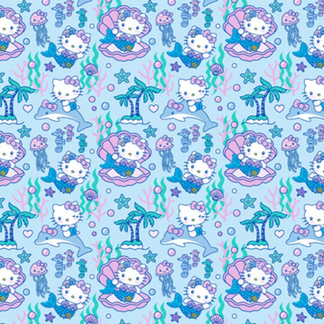 Hello Kitty Fabric, Hello Kitty Mermaid on Light Blue Licensed by ...