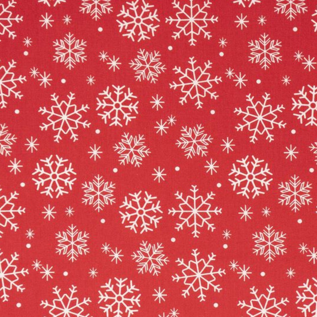 Red Snowflake Fabric, White Snowflakes on Red by Singer Christmas ...