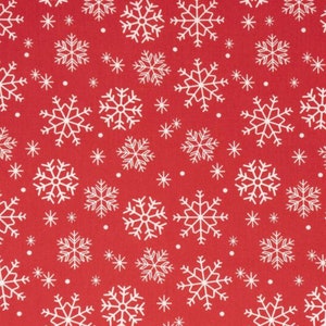 Red Snowflake Fabric, White Snowflakes on Red by Singer Christmas ...