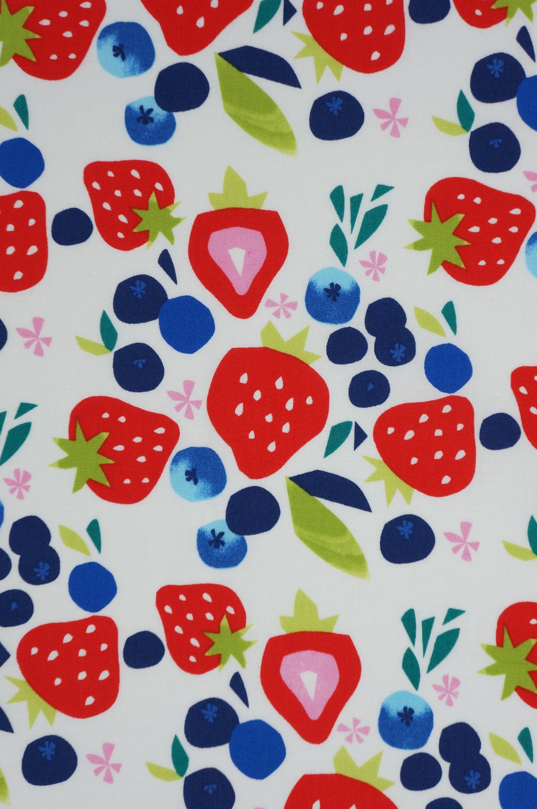 Strawberry and Blueberry Fabric, Sweet Strawberries on White Novelty ...