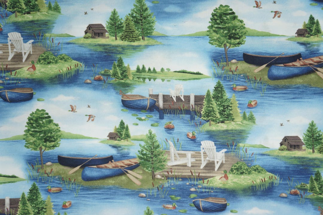 Lake Fabric, Lakefront Scenic by Windham Quilting Cotton Fabric, Lake ...
