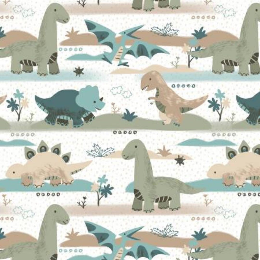 Dinosaur Flannel Fabric, Going Dino on White by David Textiles Novelty ...