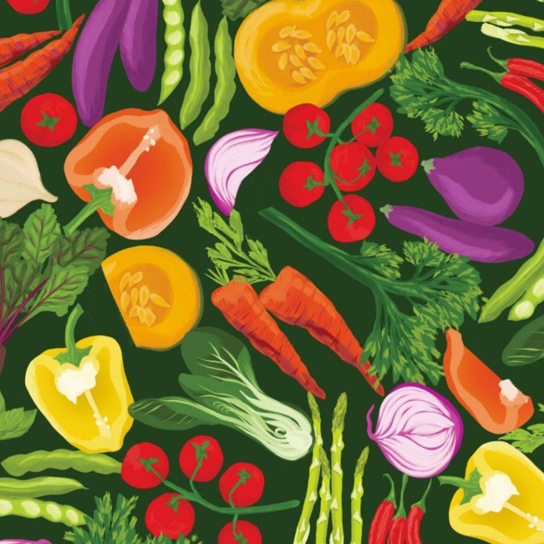 Vegetable Fabric, Packed Vegetables on Green by Camelot Quilting Cotton ...