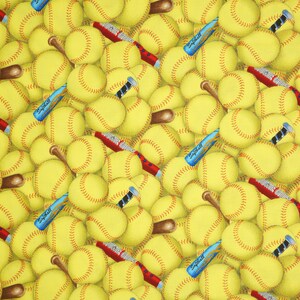 Softball Fabric, Softballs and Bats by Elizabeth's Studios Fabric ...