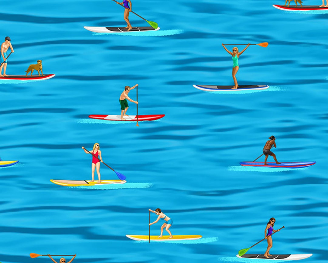 Paddle Board Fabric, Summer Sports Fabric, People Paddle Boarding on ...