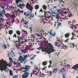 Skulls Fabric, Skulls and Fall Floral on Pink Halloween Novelty Cotton ...